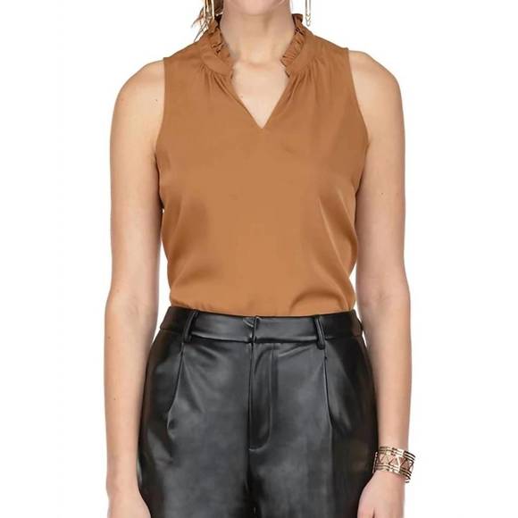 Jade | Tops | New Jade Ruffles Neck Shell Tank Top In Cognac | Poshmark